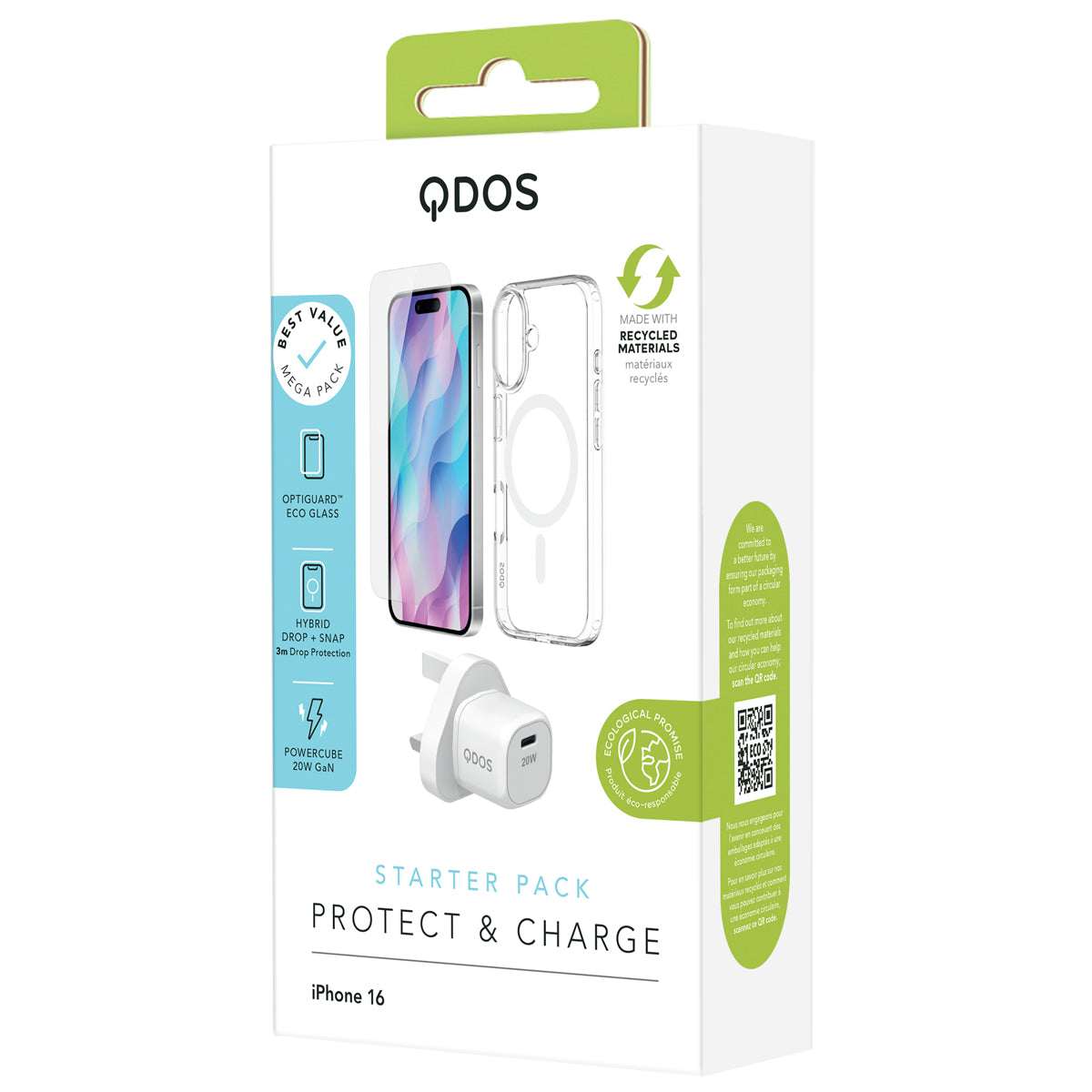 iPhone 16 STARTER PACK - Case, UK Charger & Screen Protecter | QDOS