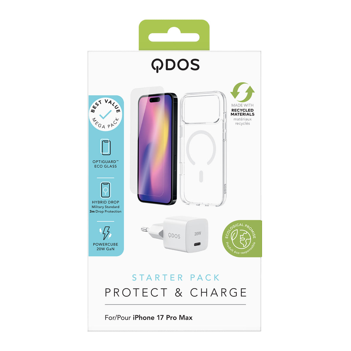 iPhone 17 Pro Max Starter Pack (EU Plug) - White | QDOS