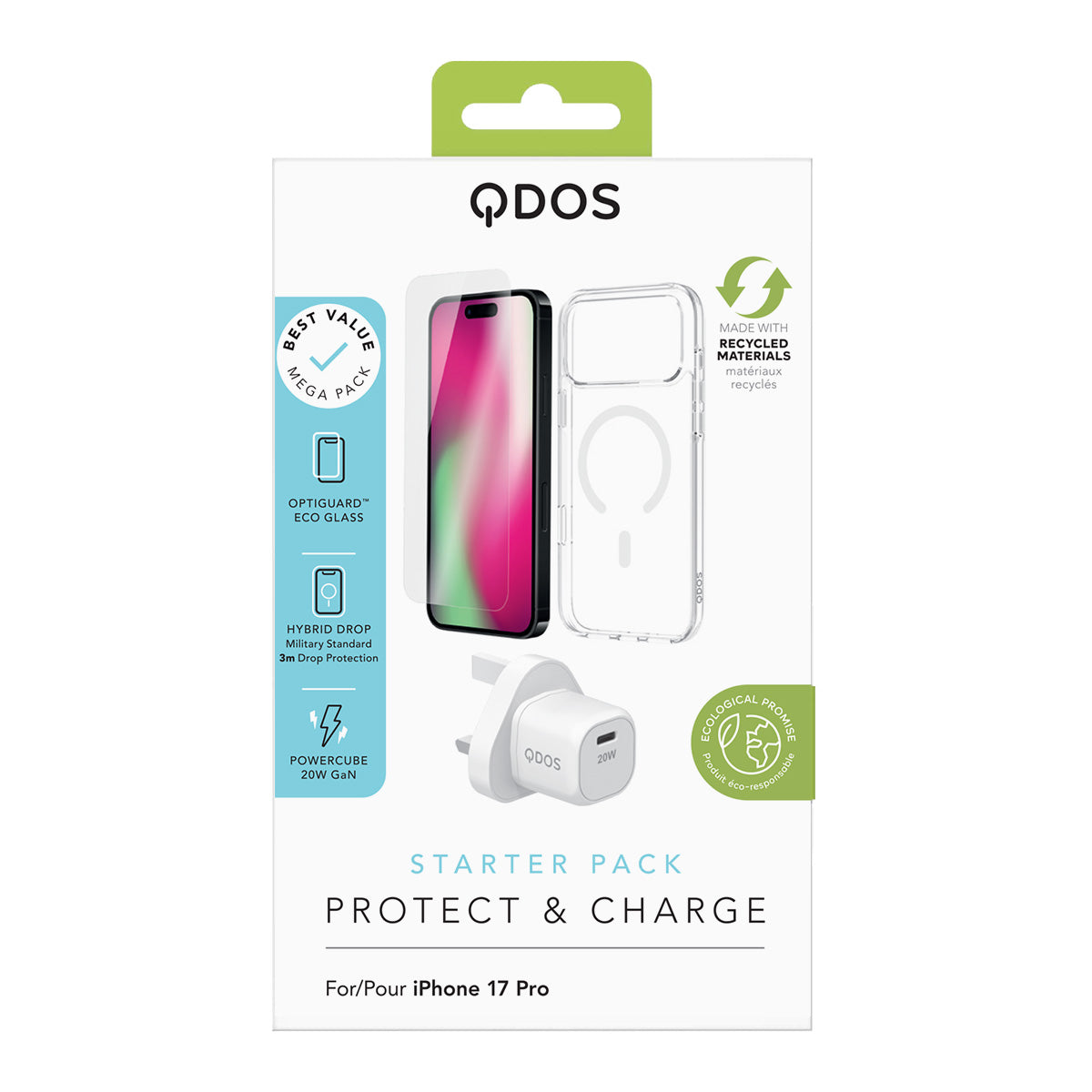 iPhone 17 Pro Starter Pack (UK Plug) - White | QDOS