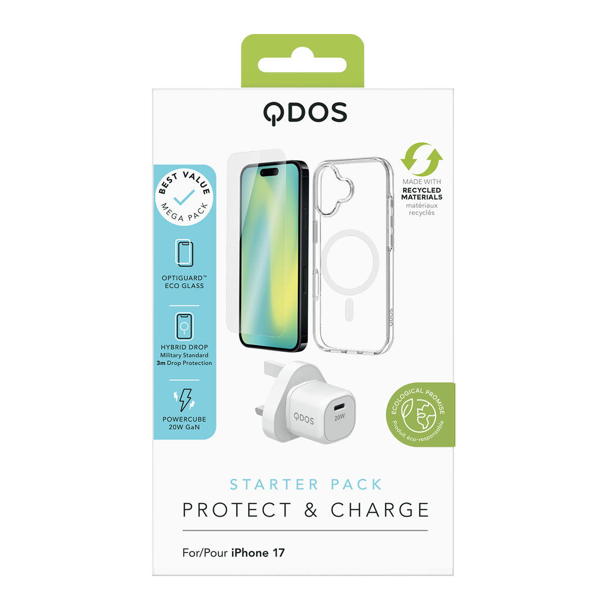 3-in-1 Protect & Charge Bundle (UK Plug) for iPhone 17 | QDOS
